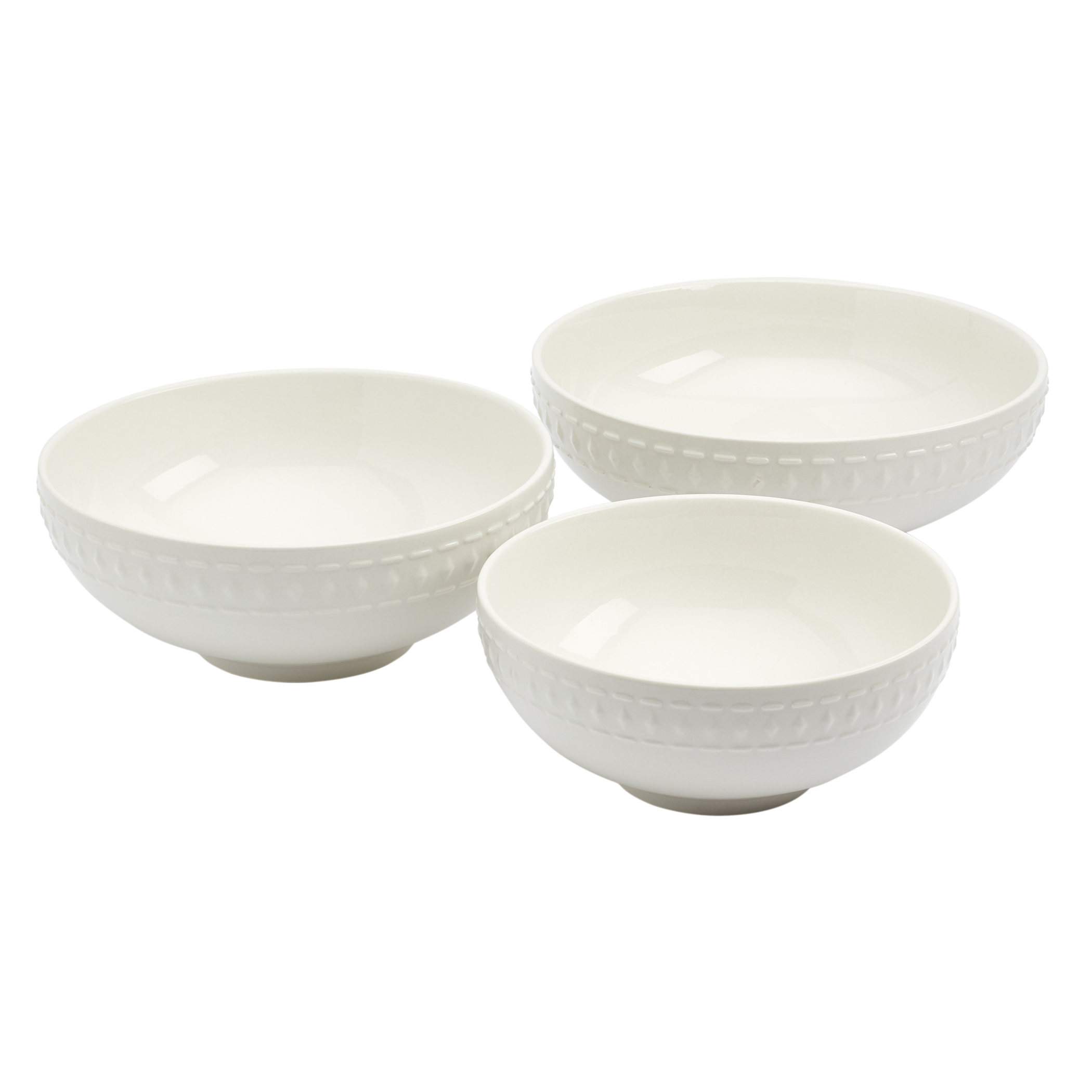 3-Piece Bloom Embossed Porcelain White Serving Bowls Set | Tabletops ...
