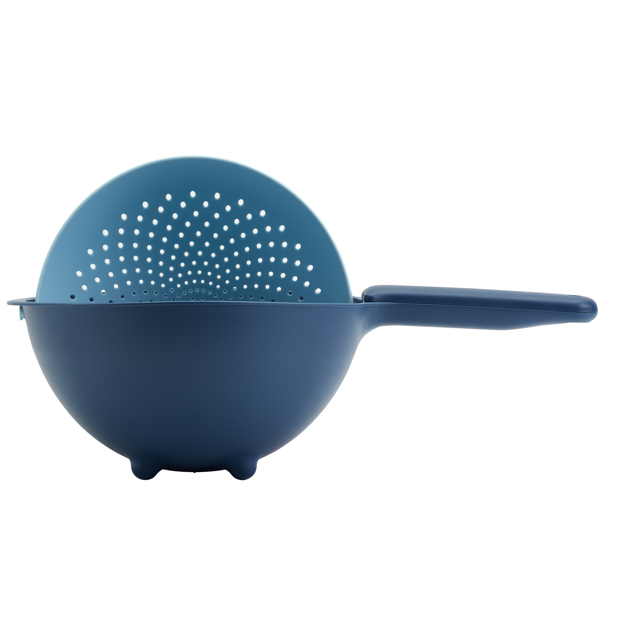 Plastic Colander with Handle and Swing Basket, Blue | Basic Essentials